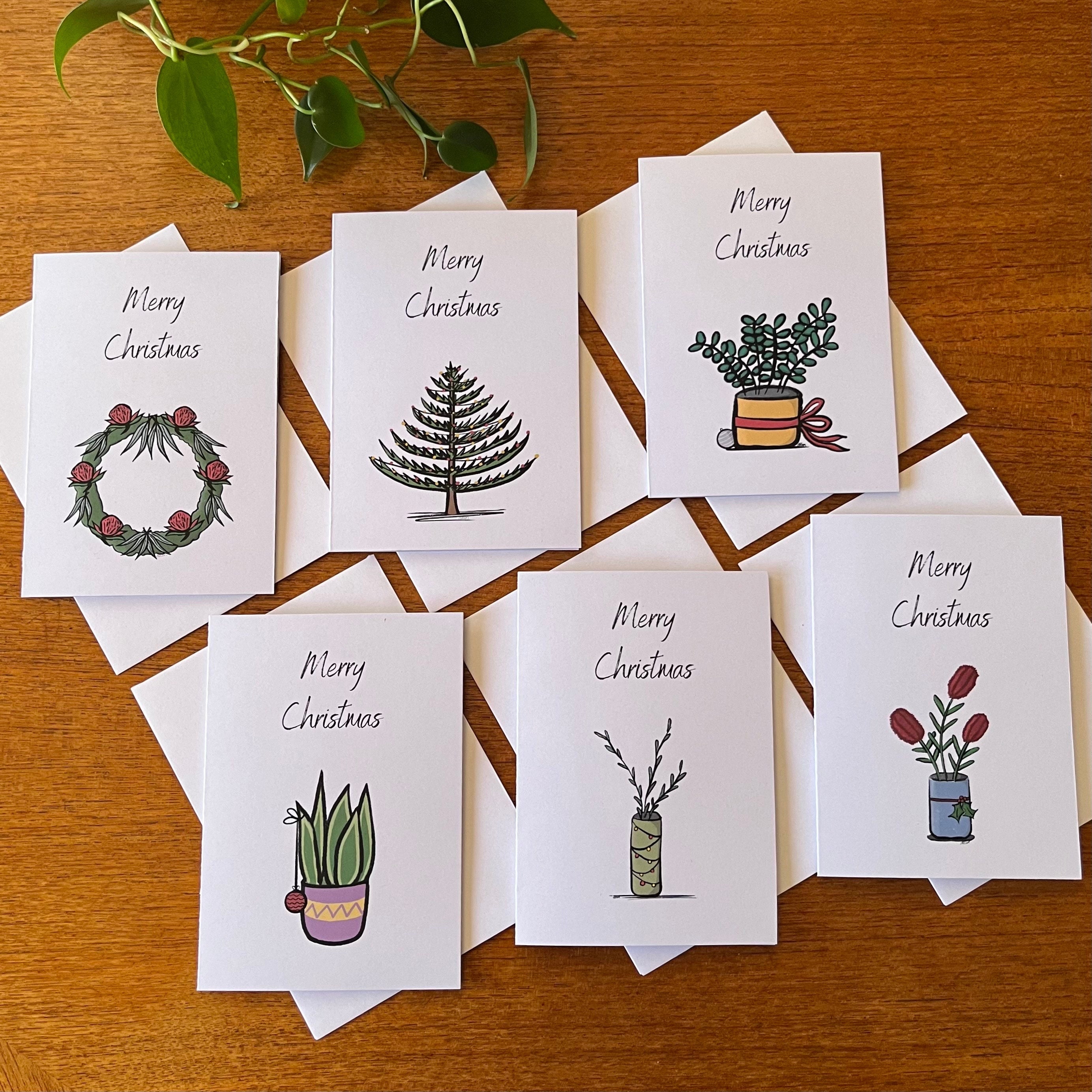 Pack X 6 Handmade Christmas Plant Card Pack Ready to Ship Norfolk Pine ...