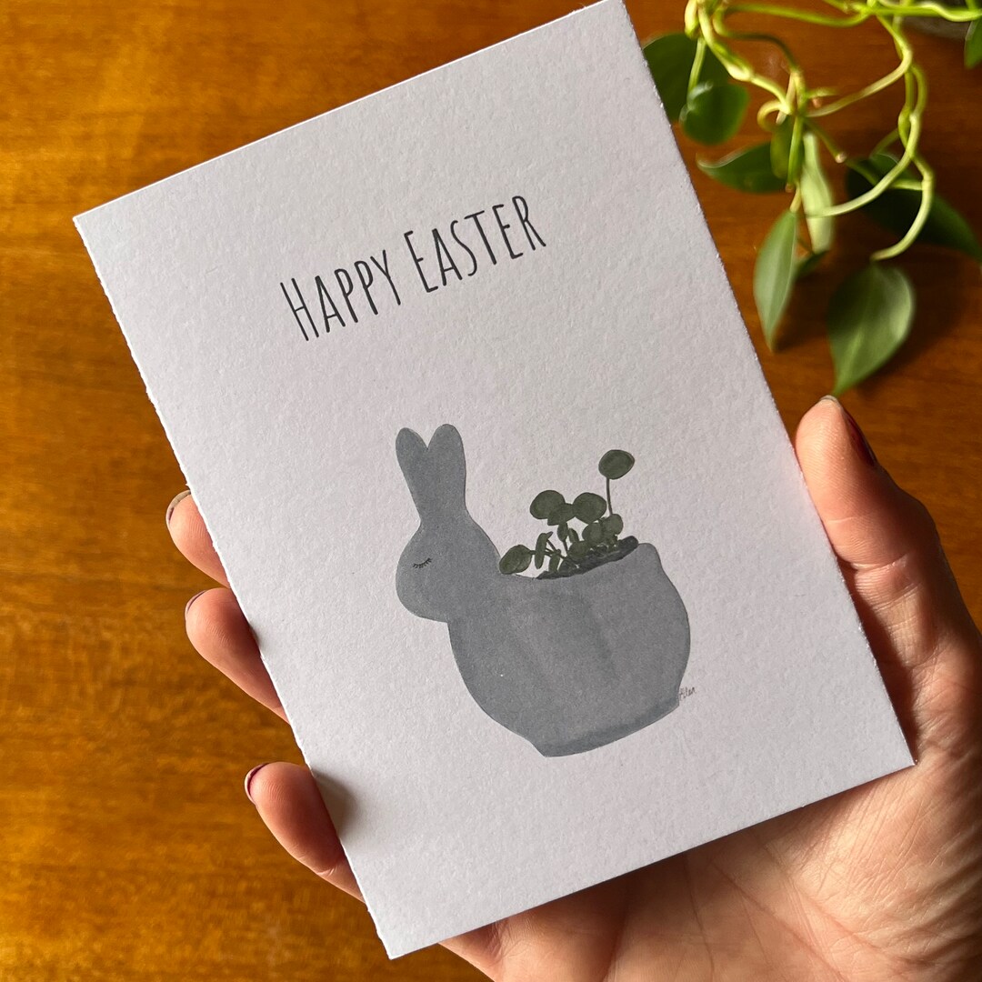 Easter Greeting Card Pilea in Bunny Pot Printed on Recycled Cardstock ...