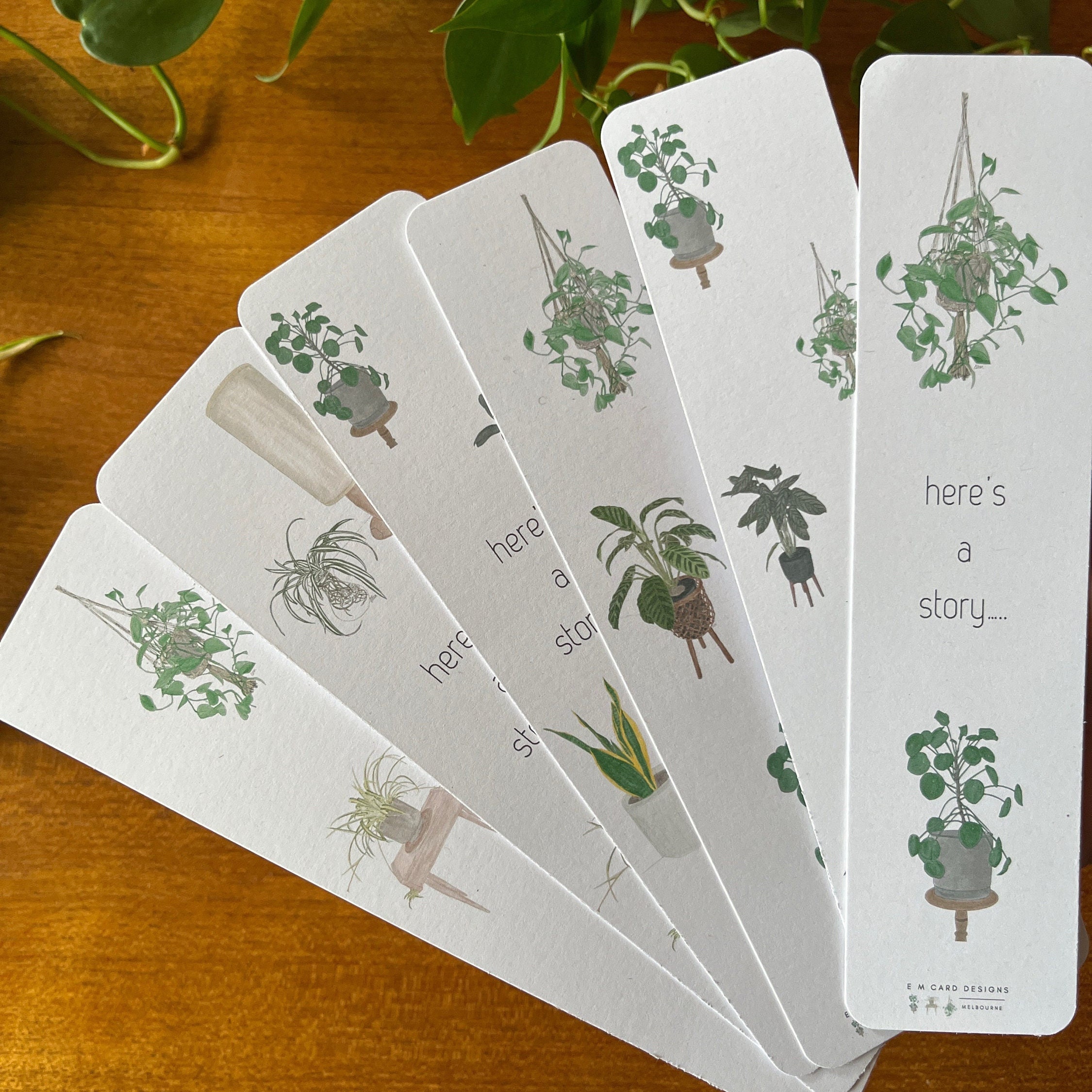 Indoor Plant Bookmarks Rubber Plant-pilea-pothos, Ctenanthe Setosa ...