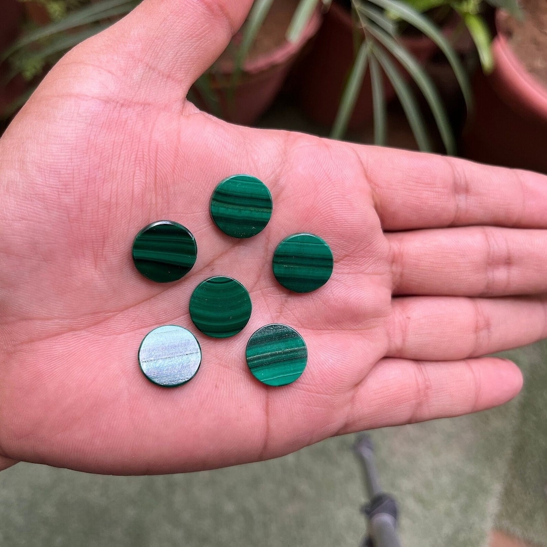 Natural Malachite Round Shape 8mm to 20mm Both Side Flat Back Coin ...