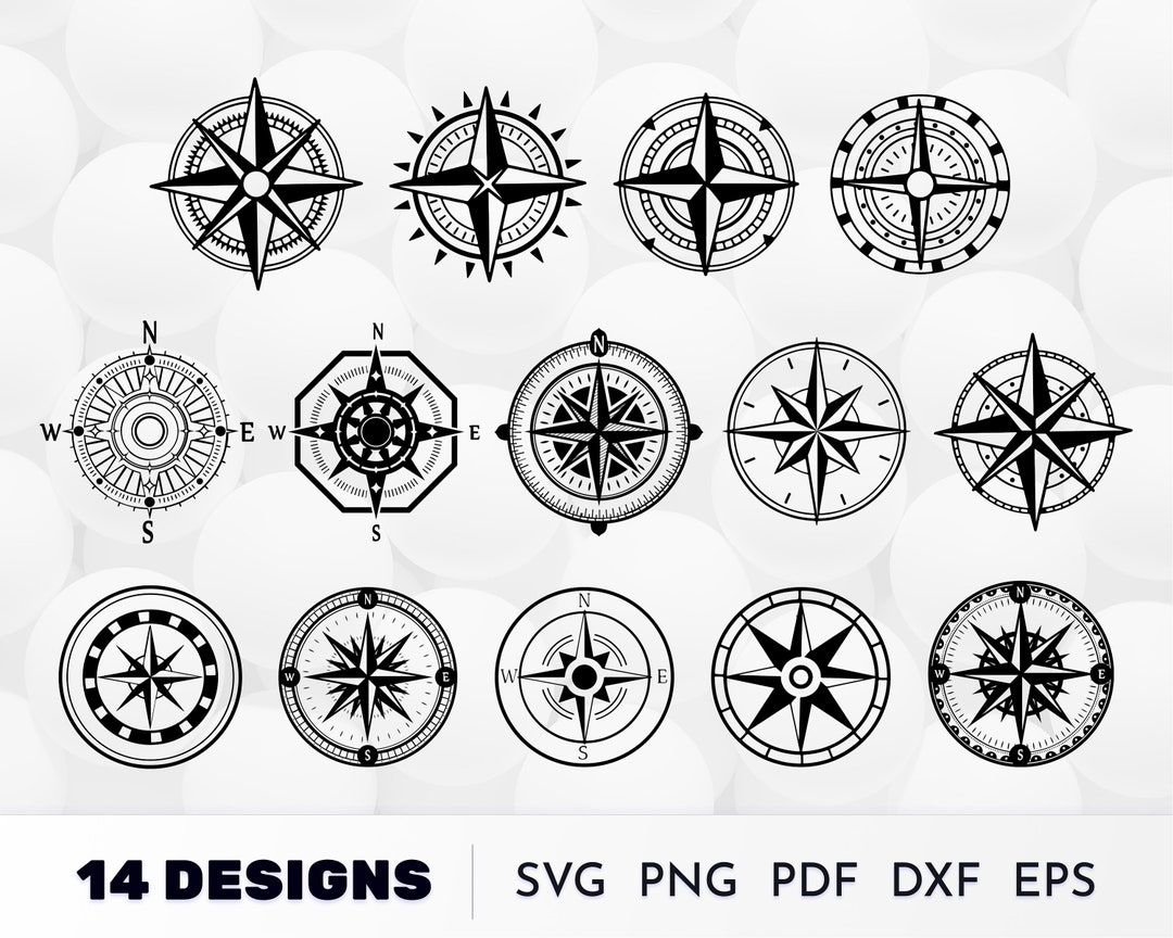 Compass Sign SVG, Sea Wind Rose Silhouette, Compass Rose SVG, Nautical ...