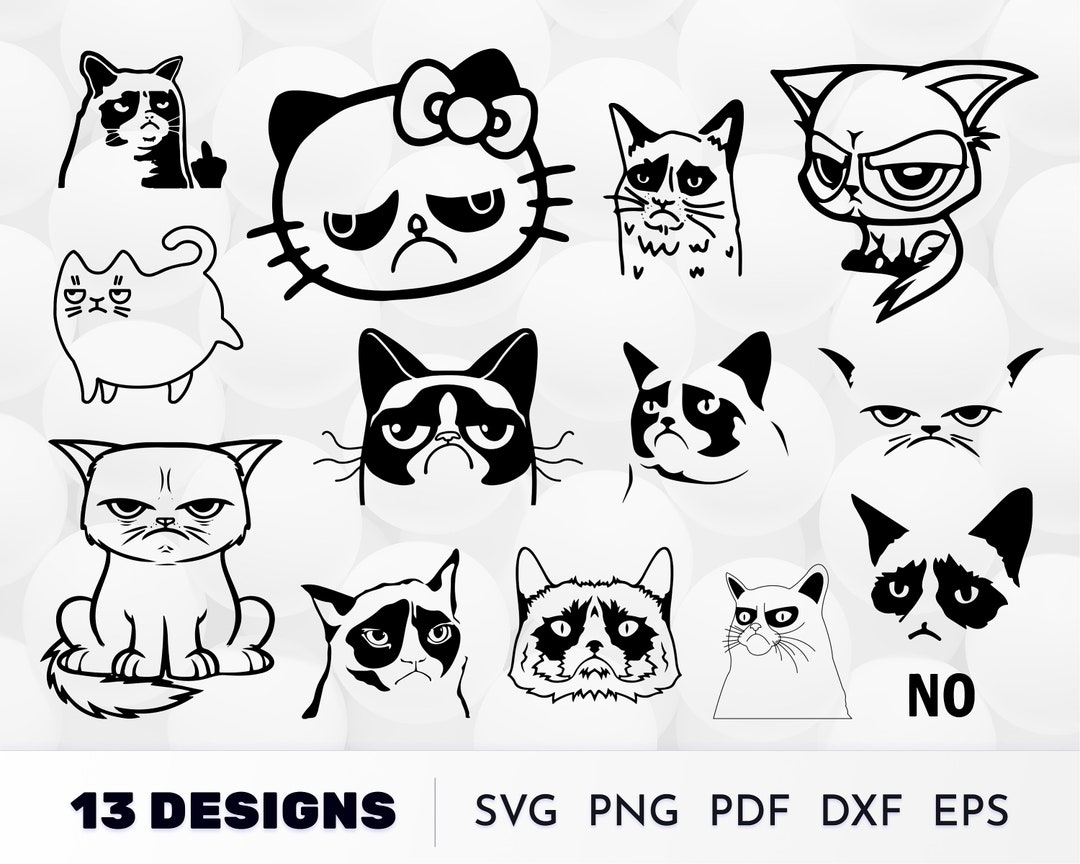 GRUMPY CAT SVG, Funny Cat Svg, Cat Svg, Grumpy Cat Silhouette, Cat Face ...