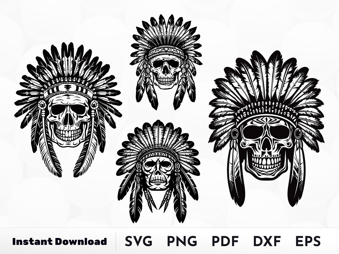 Native American Skull SVG, Indian Chief Skull Dxf, Apache Indian Skull ...