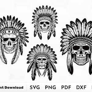 Native American Skull SVG, Indian Chief Skull Dxf, Apache Indian Skull ...