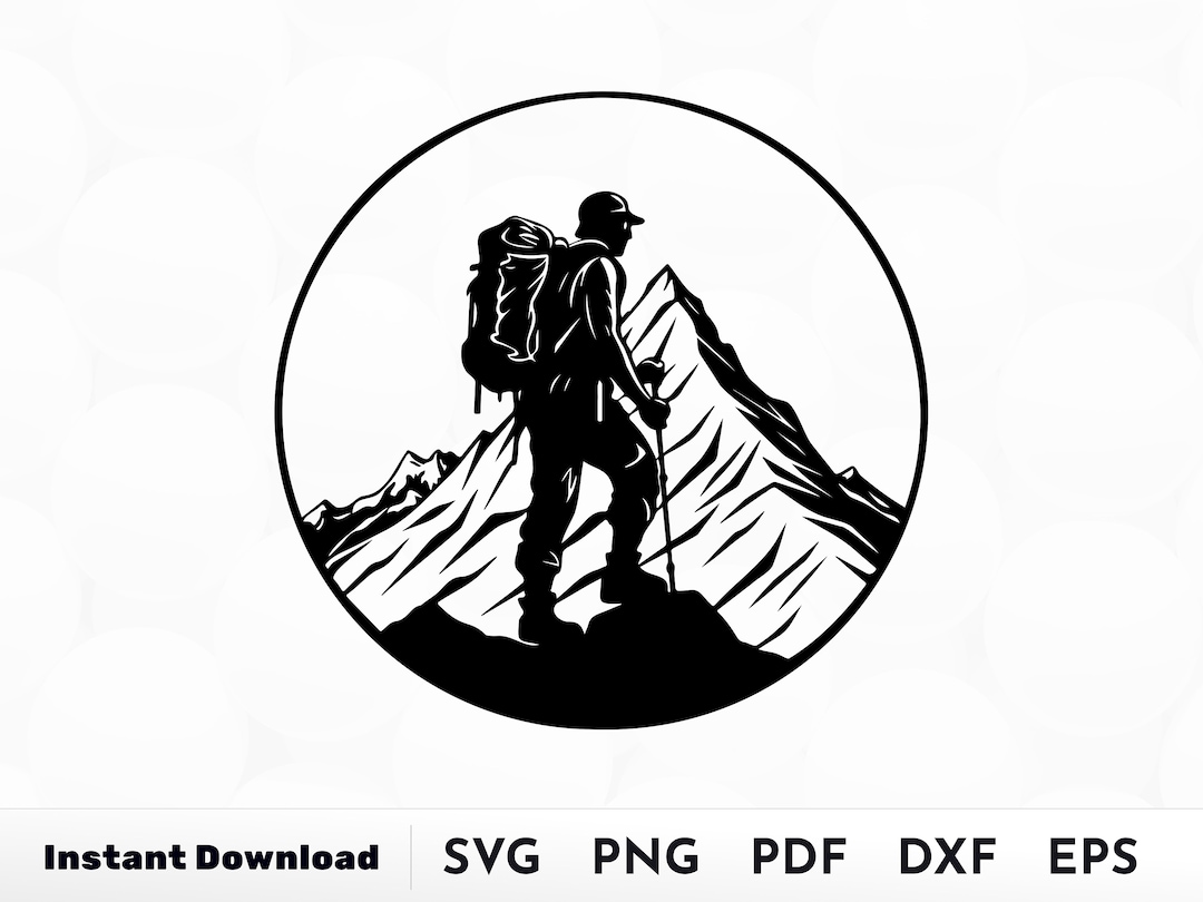 Mountain Scene Hiker SVG, Hiking Svg, Trekking Svg, Hiking Clipart ...