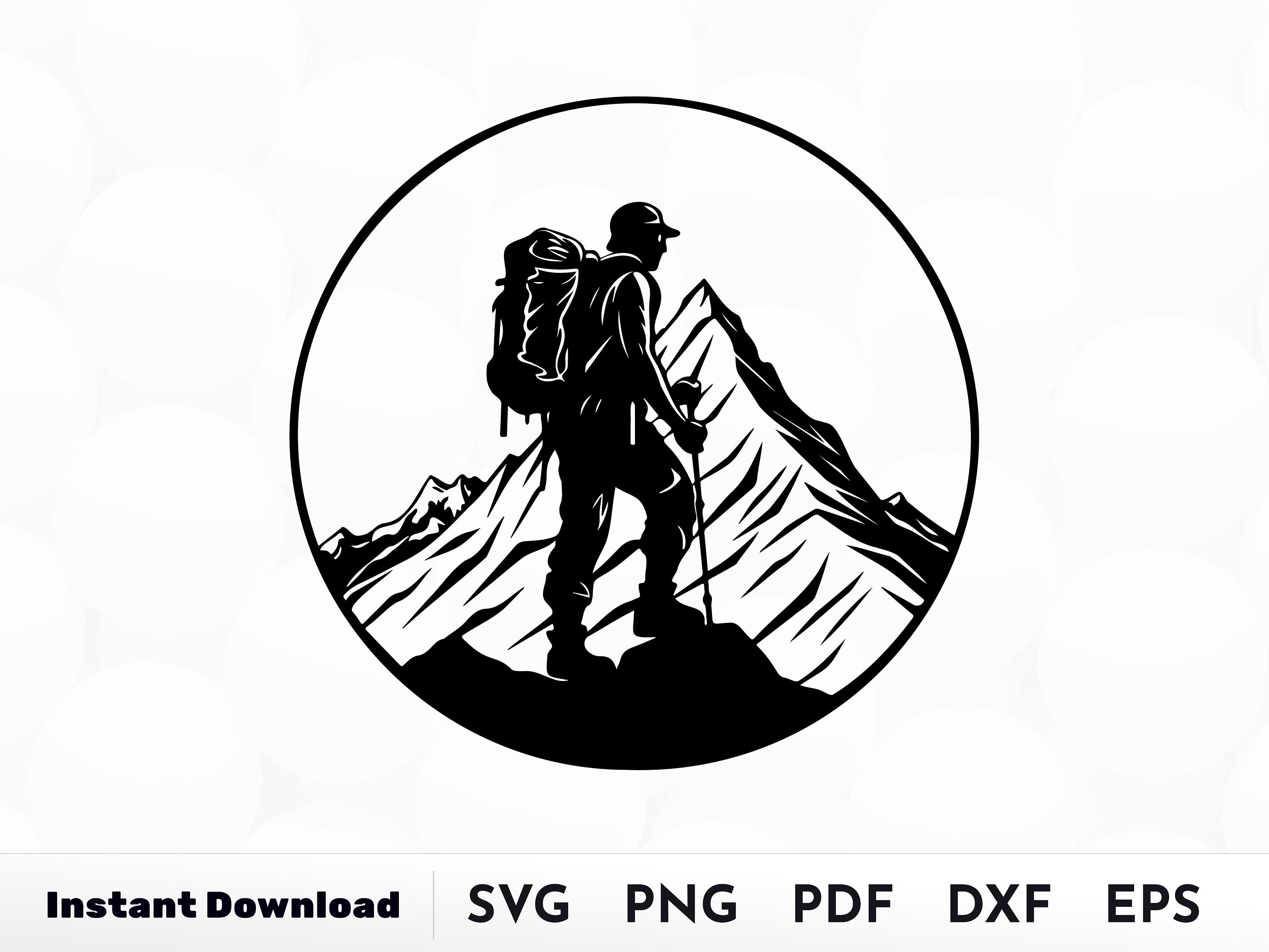 Mountain Scene Hiker SVG, Hiking Svg, Trekking Svg, Hiking Clipart ...
