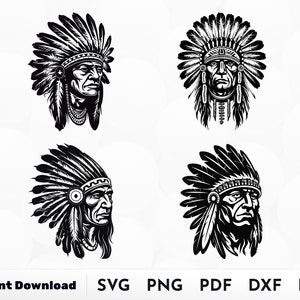 Native American SVG, Indian Chief Headdress Dxf, Indian Warrior Head ...