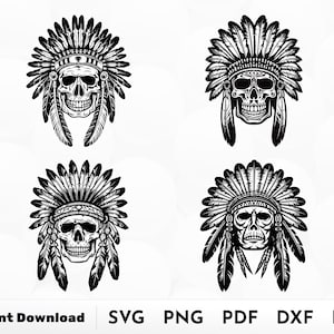 Native American Skull SVG, Indian Chief Skull Dxf, Apache Indian Skull ...