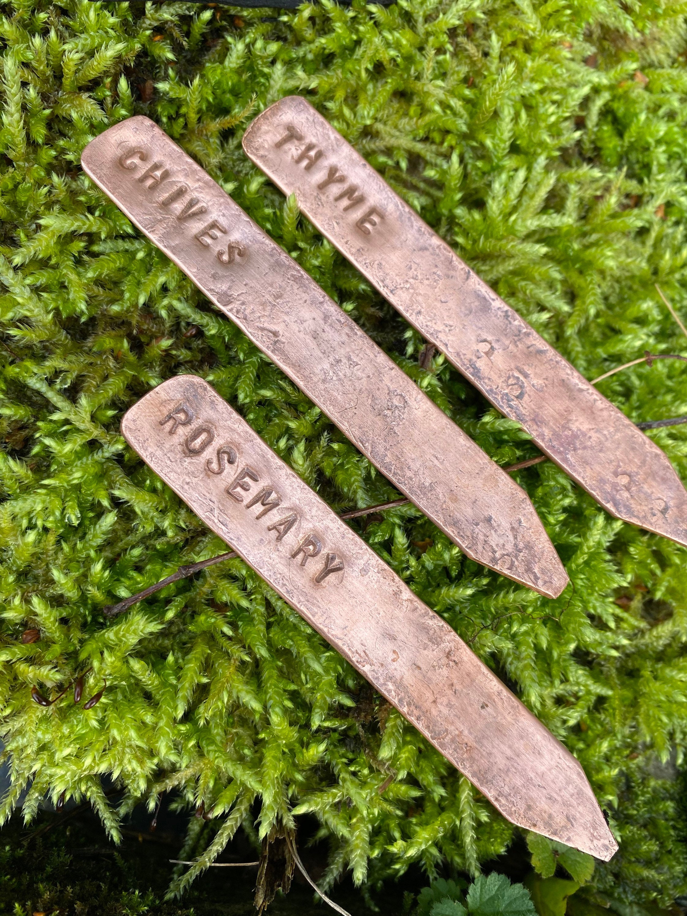 Copper herb labels, plant labels — Kingfisher Design