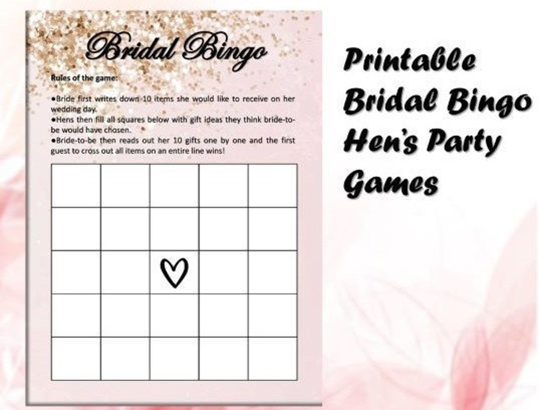 Printable Hen's Party Bridal Bingo, Bachelorette Party Bridal Bingo ...