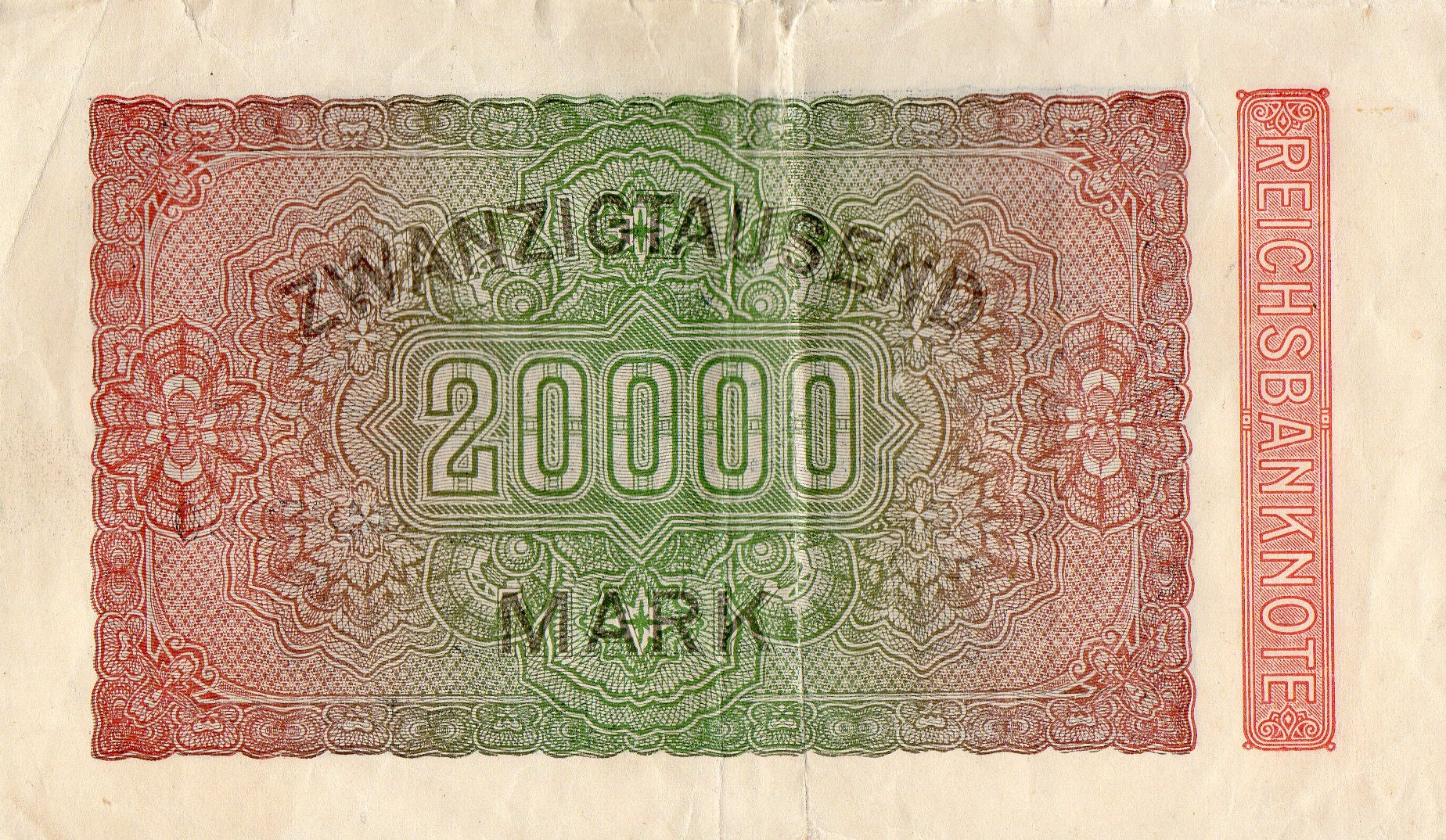 Original 1923 Weimar Germany Reichsbanknote, 20,000 Mark. Free Postage ...