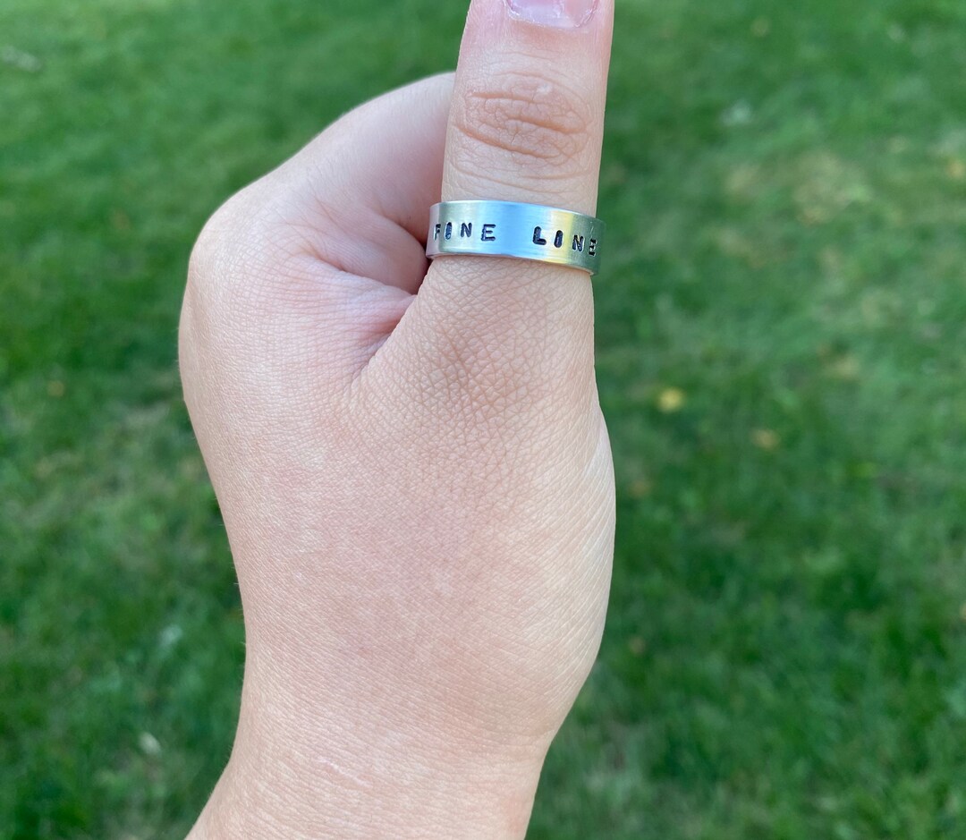Fine Line Hand Stamped Ring Adjustable - Etsy