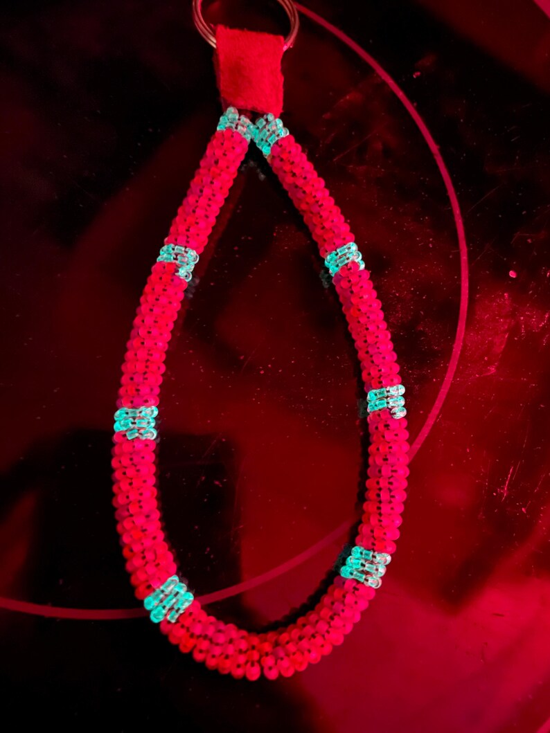 Native Made Beaded Frosted Neon Keychain Wristlet W/ Glow in the Dark ...