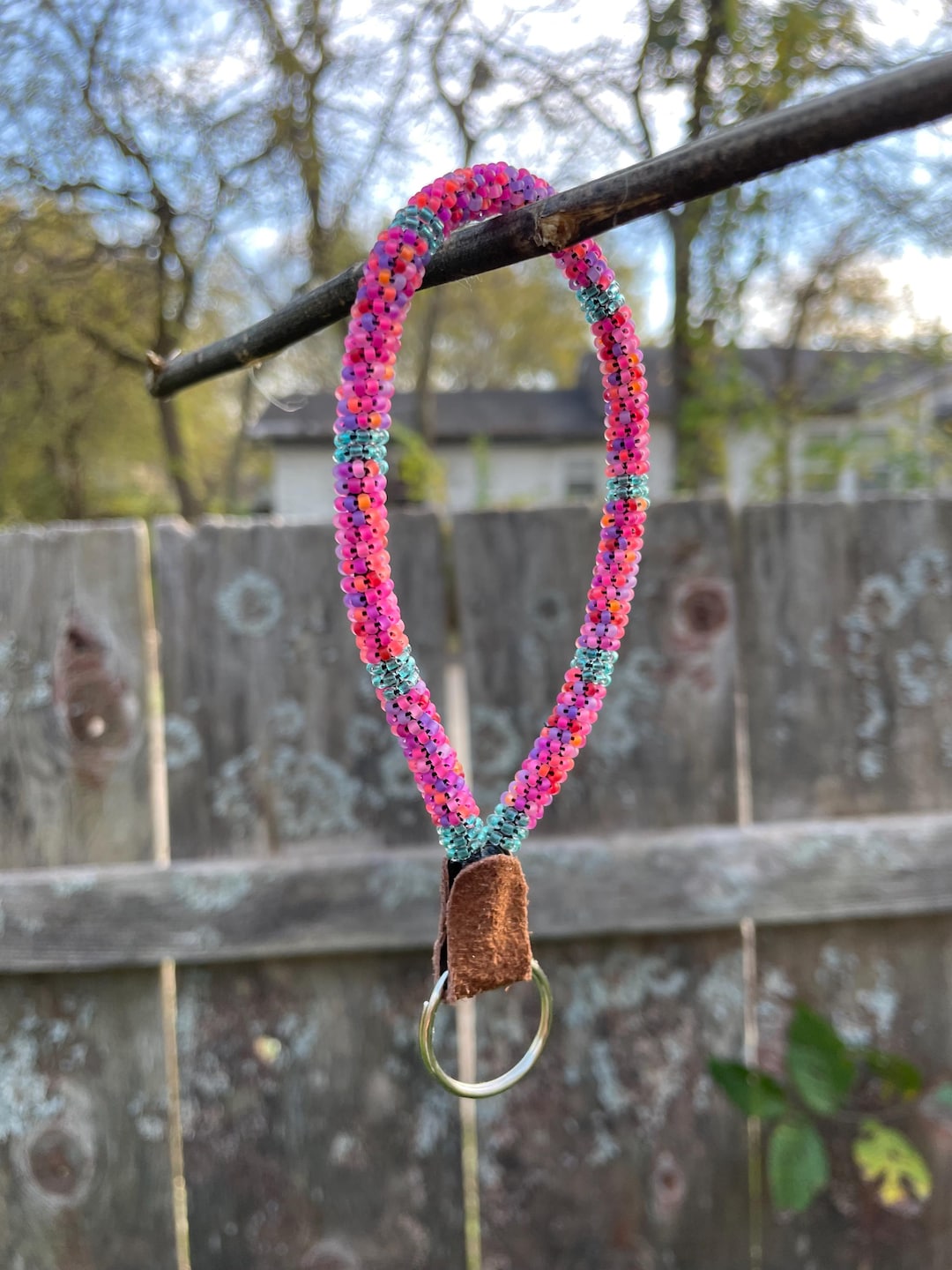Native Made Beaded Frosted Neon Keychain Wristlet W/ Glow in the Dark ...