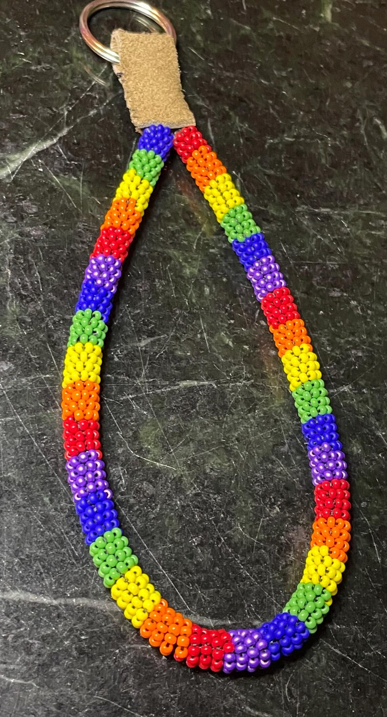 Native Made Rainbow Beaded Keychain Wristlet Large 6.25 - Etsy