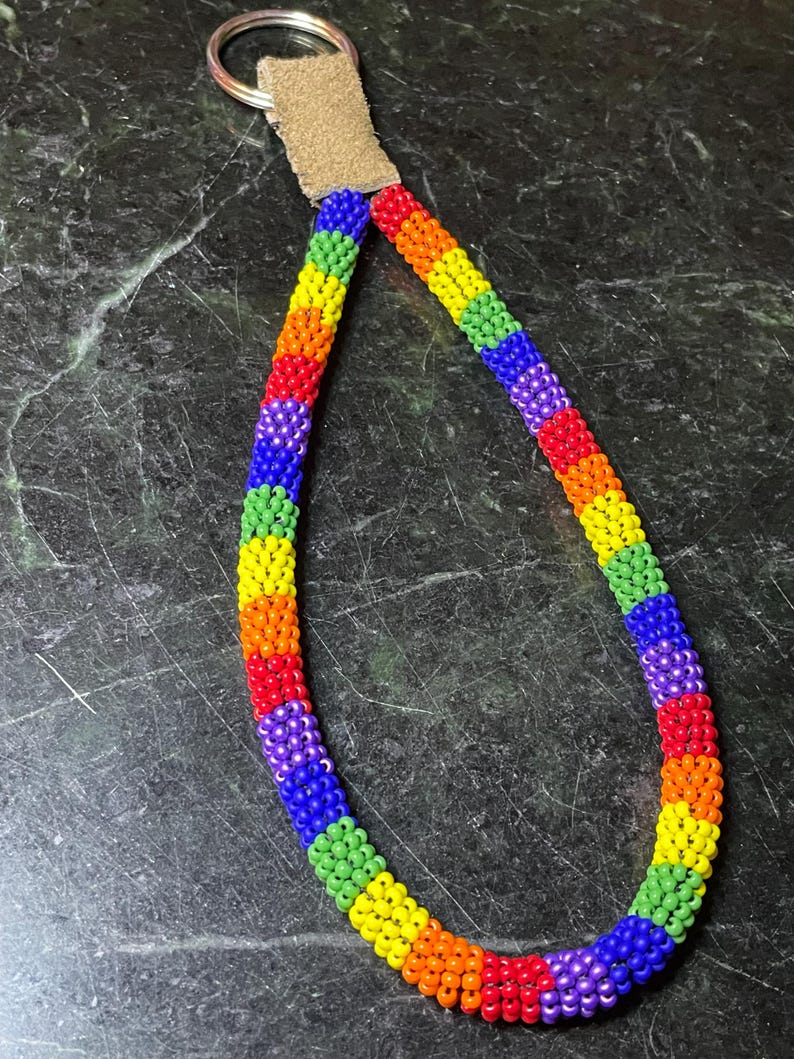 Native Made Rainbow Beaded Keychain Wristlet Large 6.25 - Etsy
