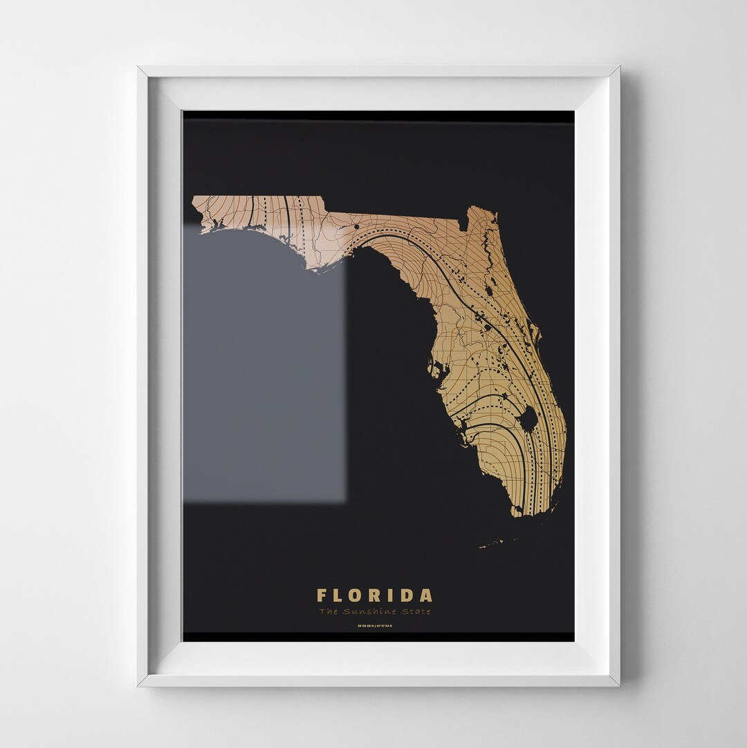 Wall Art Decor - Map of Florida - City Map Wallpaper - Map Gift - Art ...