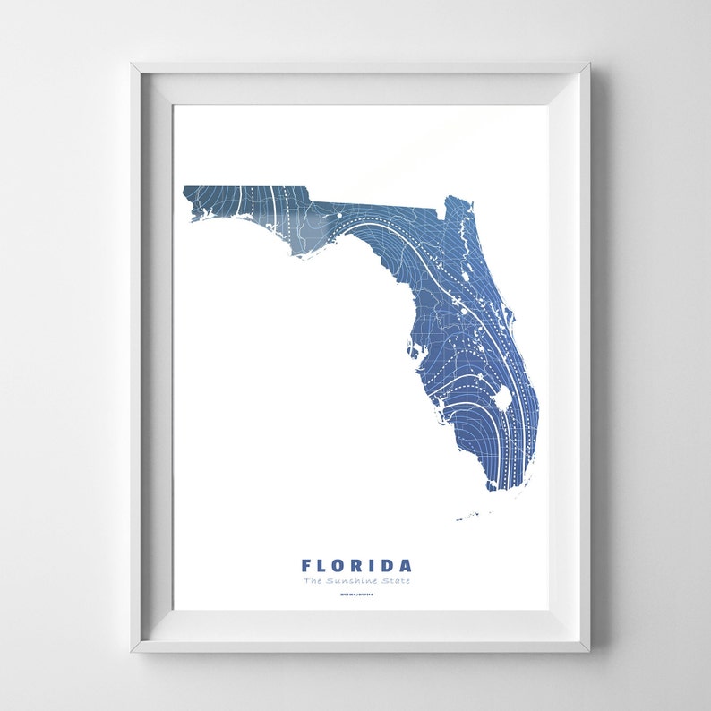 Wall Art Decor - Map of Florida - City Map Wallpaper - Map Gift - Art ...