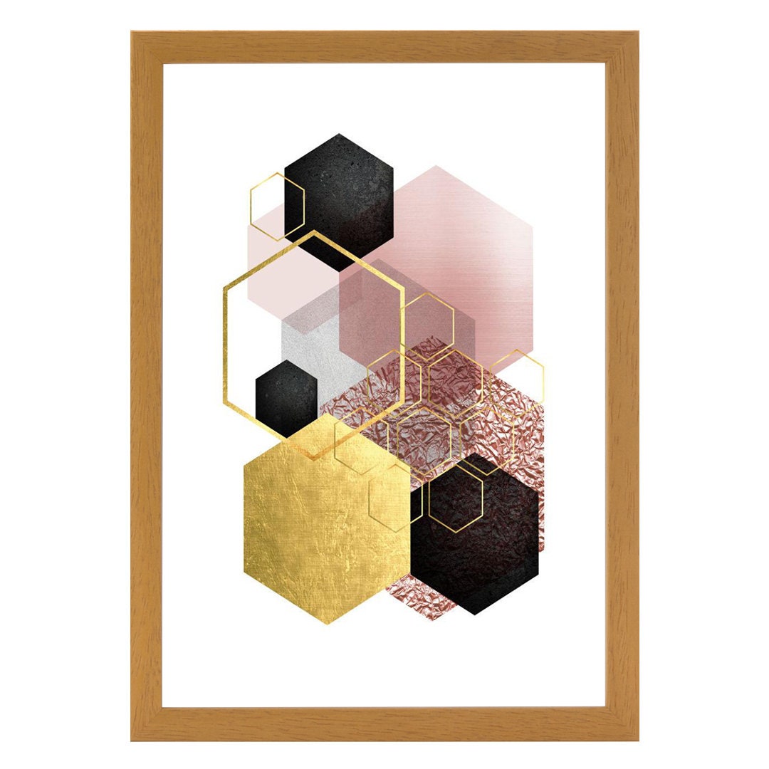 Blush Pink Gold and Black Abstract Geometric Art Print With | Etsy