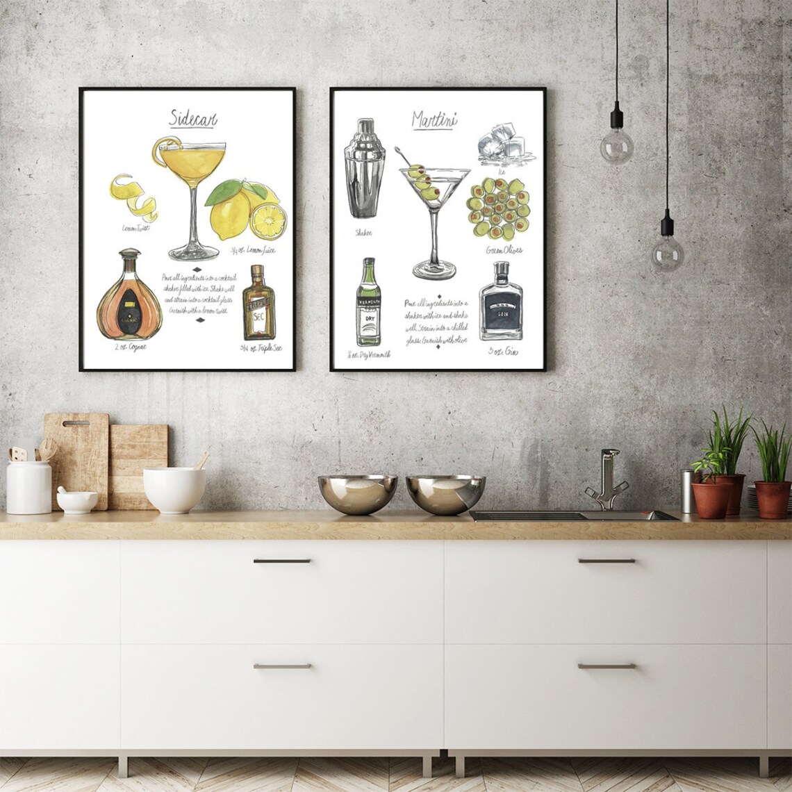 Classic Cocktail Print Cocktail Poster Martini Cocktail - Etsy UK