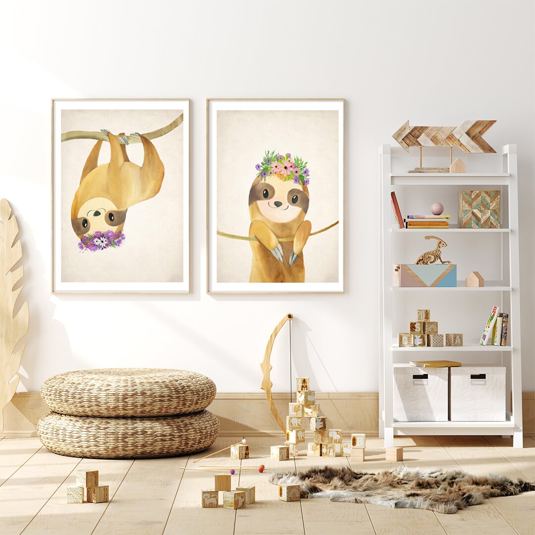 Sloth Sloth Print Floral Sloth Sloth Gifts Nursery Wall - Etsy