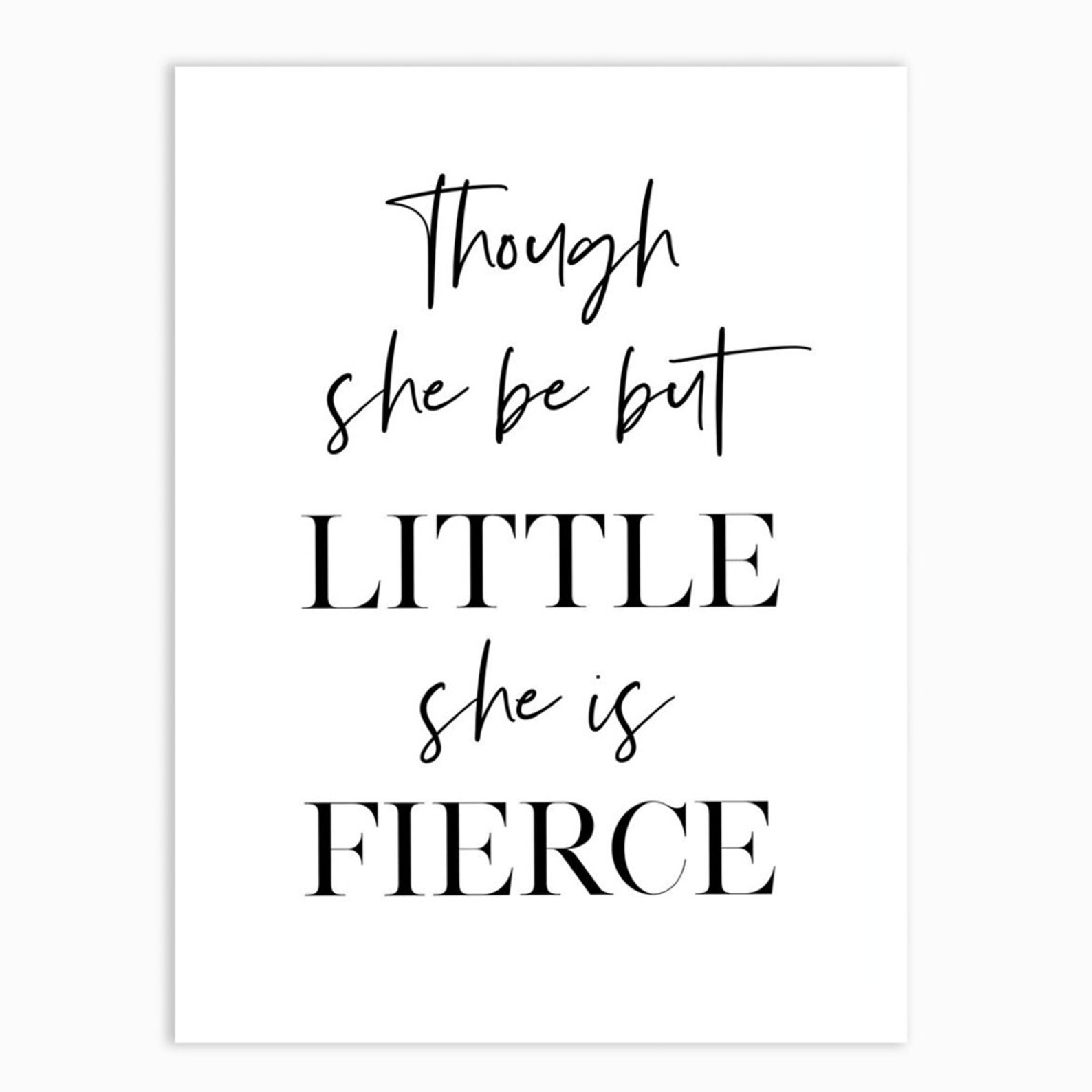 Black and white typography Little but fierce art print with | Etsy