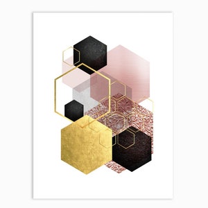 Blush Pink Gold and Black Abstract Geometric Art Print With Frame ...