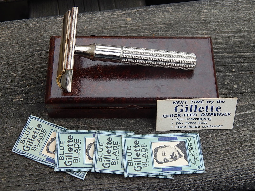 Vintage Gillette Tech Flat Bottom Razor Set #25, Made in England - Etsy