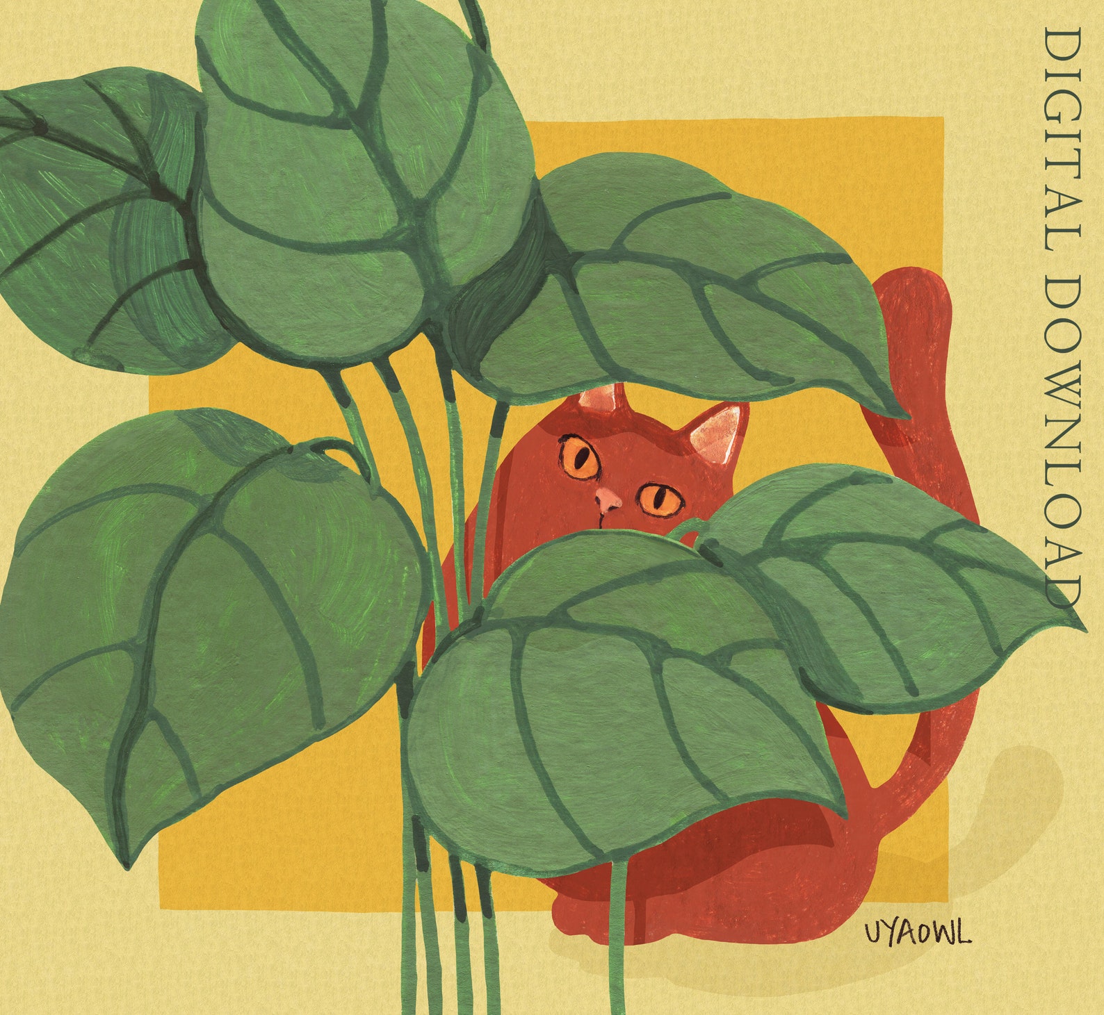 Cat Printed Wall Art Red Cat Poster Printable Brown Cat Cat - Etsy