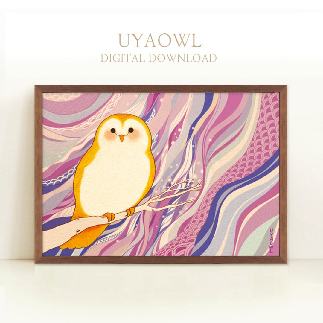 Serene Owl Wall Art Printable, Calm Owl Illustration, Digital Download ...