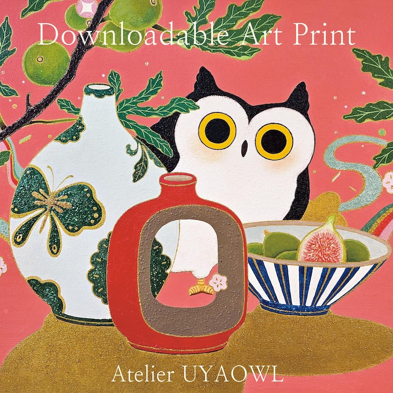 Owl Still Life Wall Art Printable, Fig and Ceramic Illustration, Cozy ...
