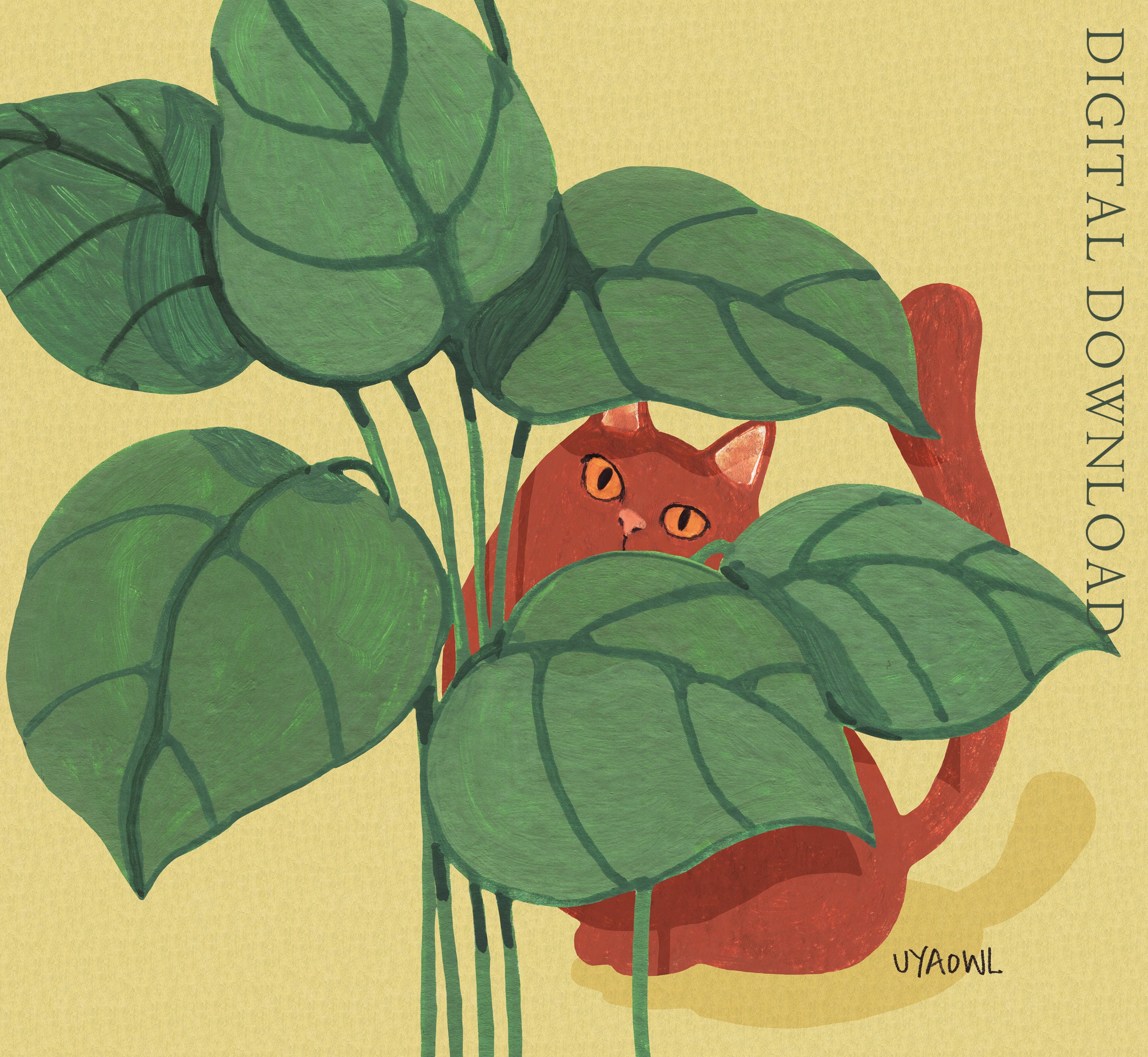 Cat Printed Wall Art Red Cat Poster Printable Brown Cat Cat - Etsy