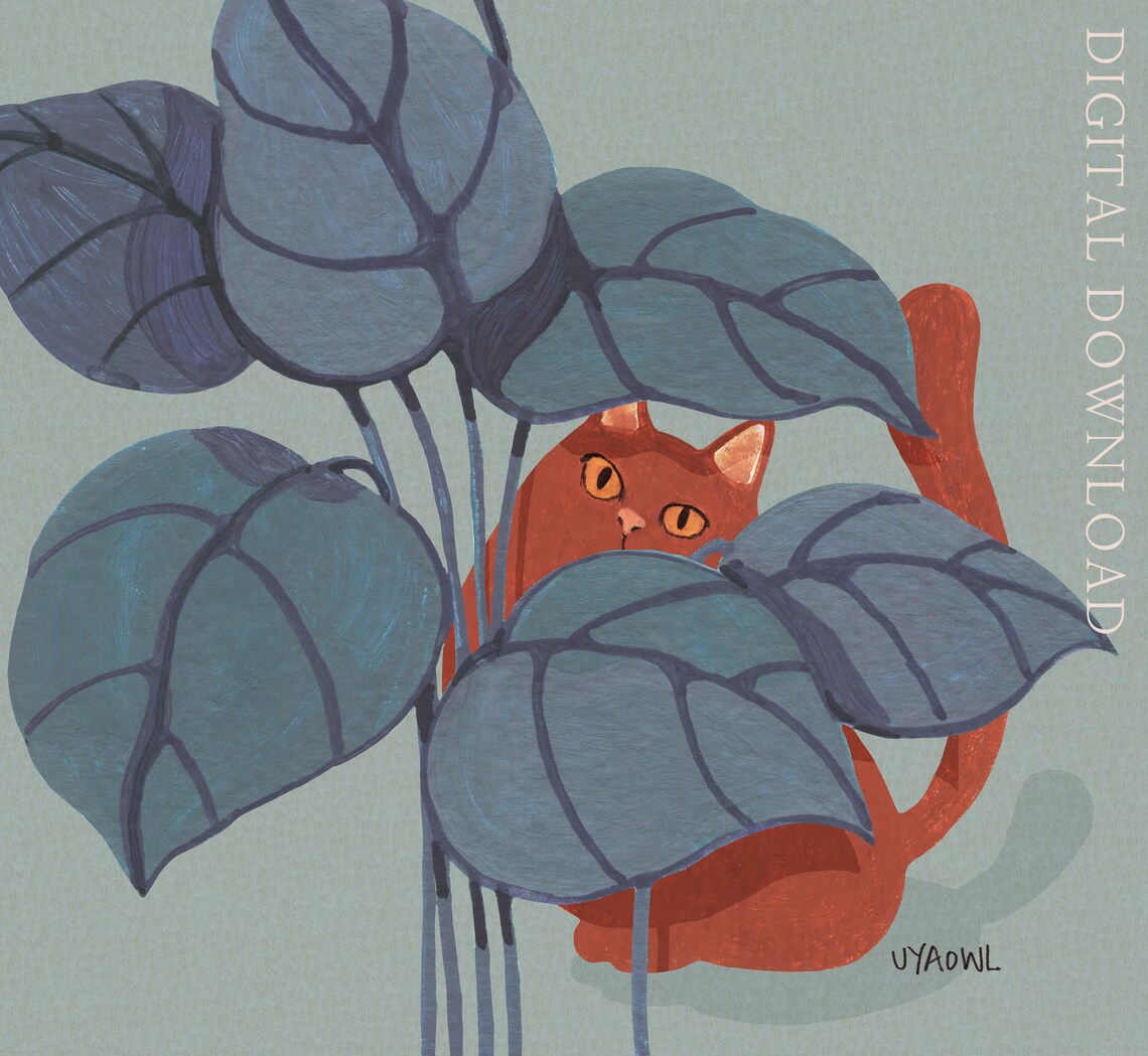 Cat Printed Wall Art Red Cat Poster Printable Brown Cat Cat - Etsy