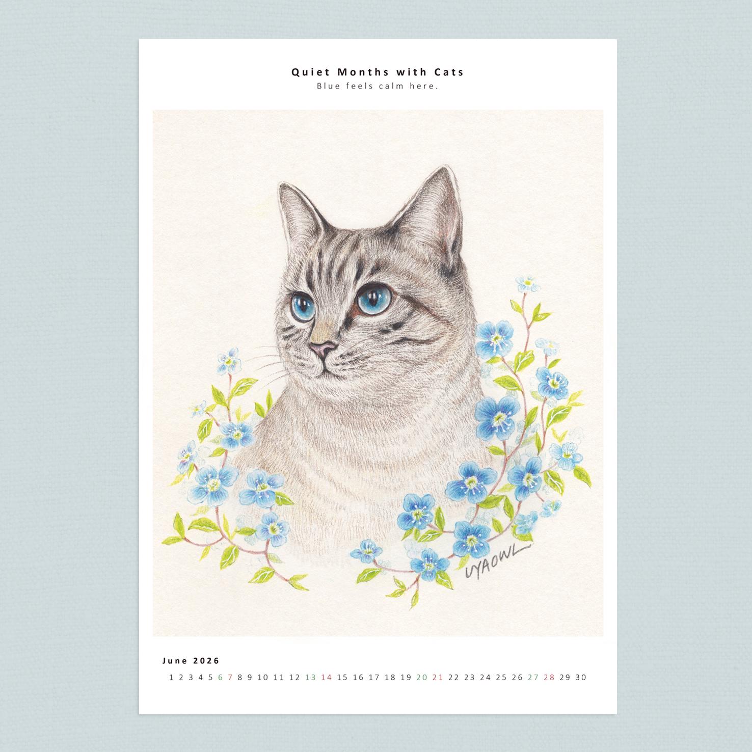 June Cat Calendar Art – Summer Floral Illustration (digital Download ...