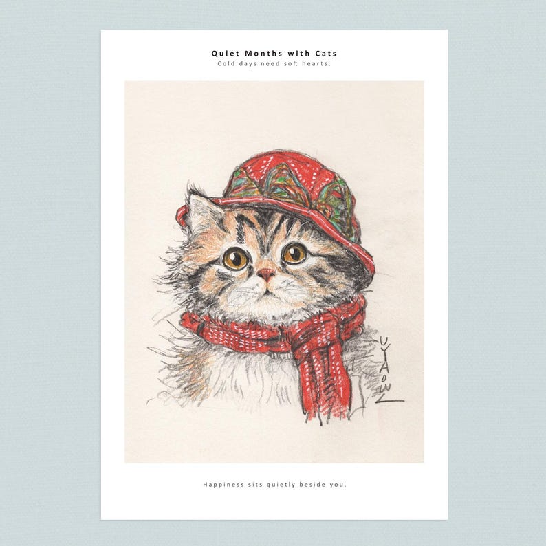 2026 Cat Calendar Printable – February Cat Illustration, Cozy Winter ...