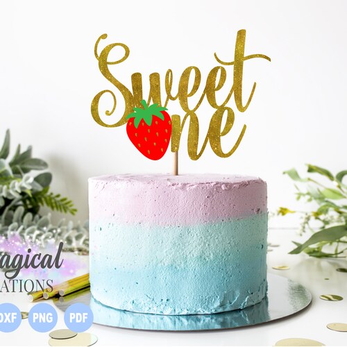 Strawberry One Cake Topper Svg Strawberry First Birthday Svg - Etsy
