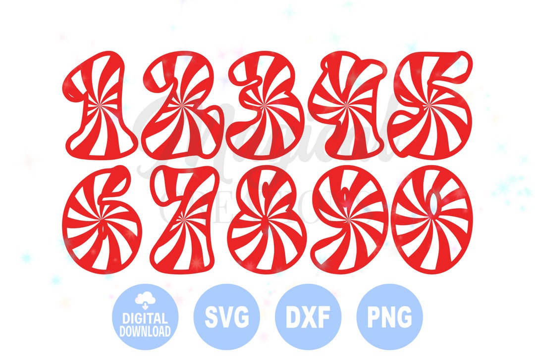 Candy Cane Numbers Svg, Peppermint Number 0-9 Svg, Birthday Svg, Number ...