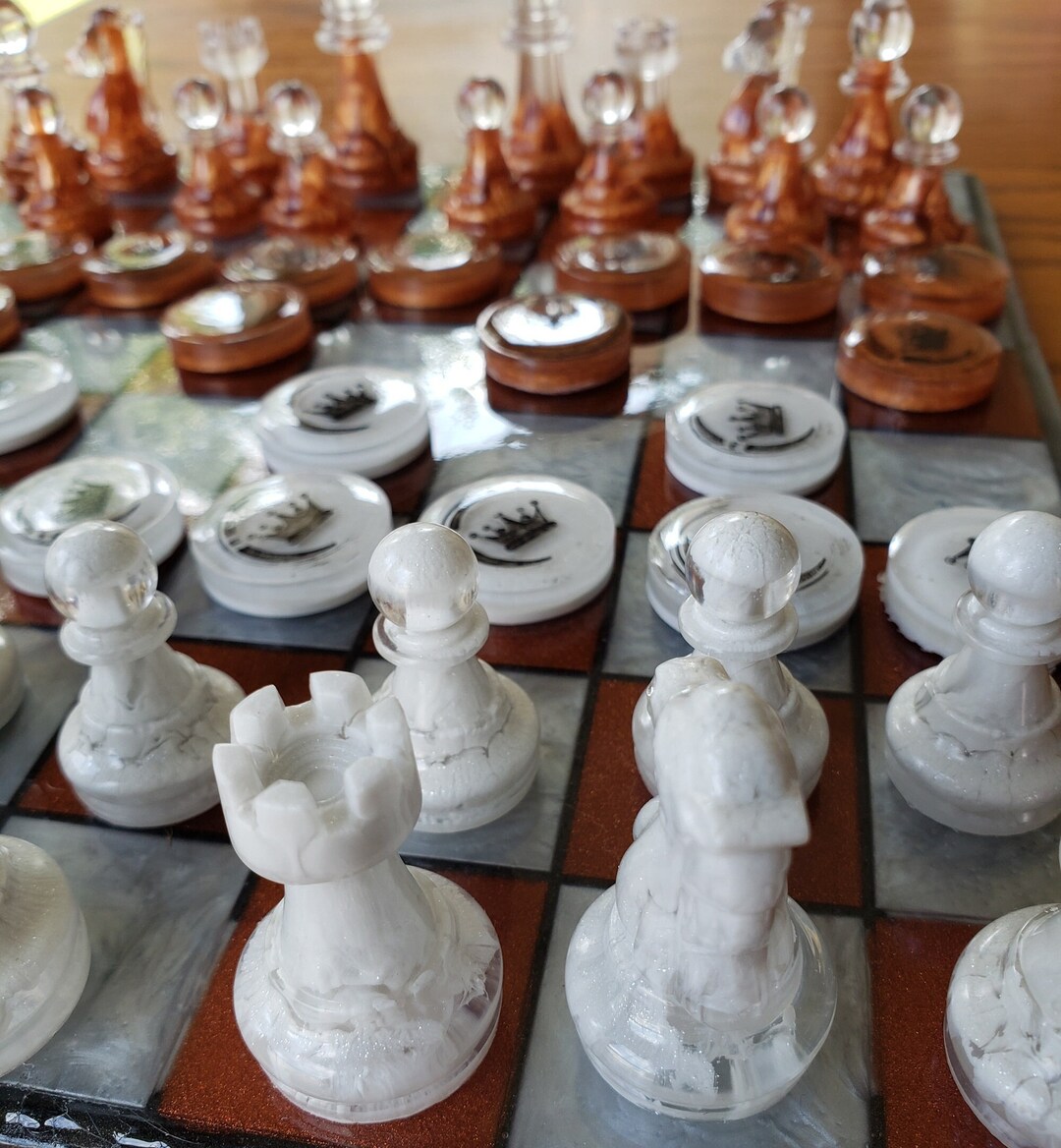 Epoxy Chess Sets Resin Checkerboard Set and Large Chessboard Set 12 X ...