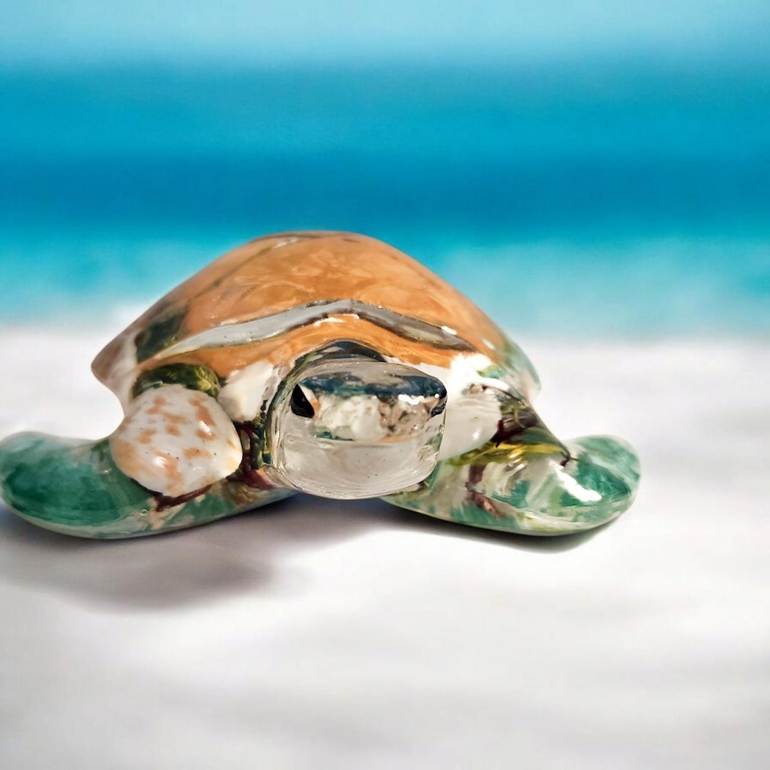 Ocean Sea Turtle - Resin Beach Decor Created Using Sand and Shells for ...