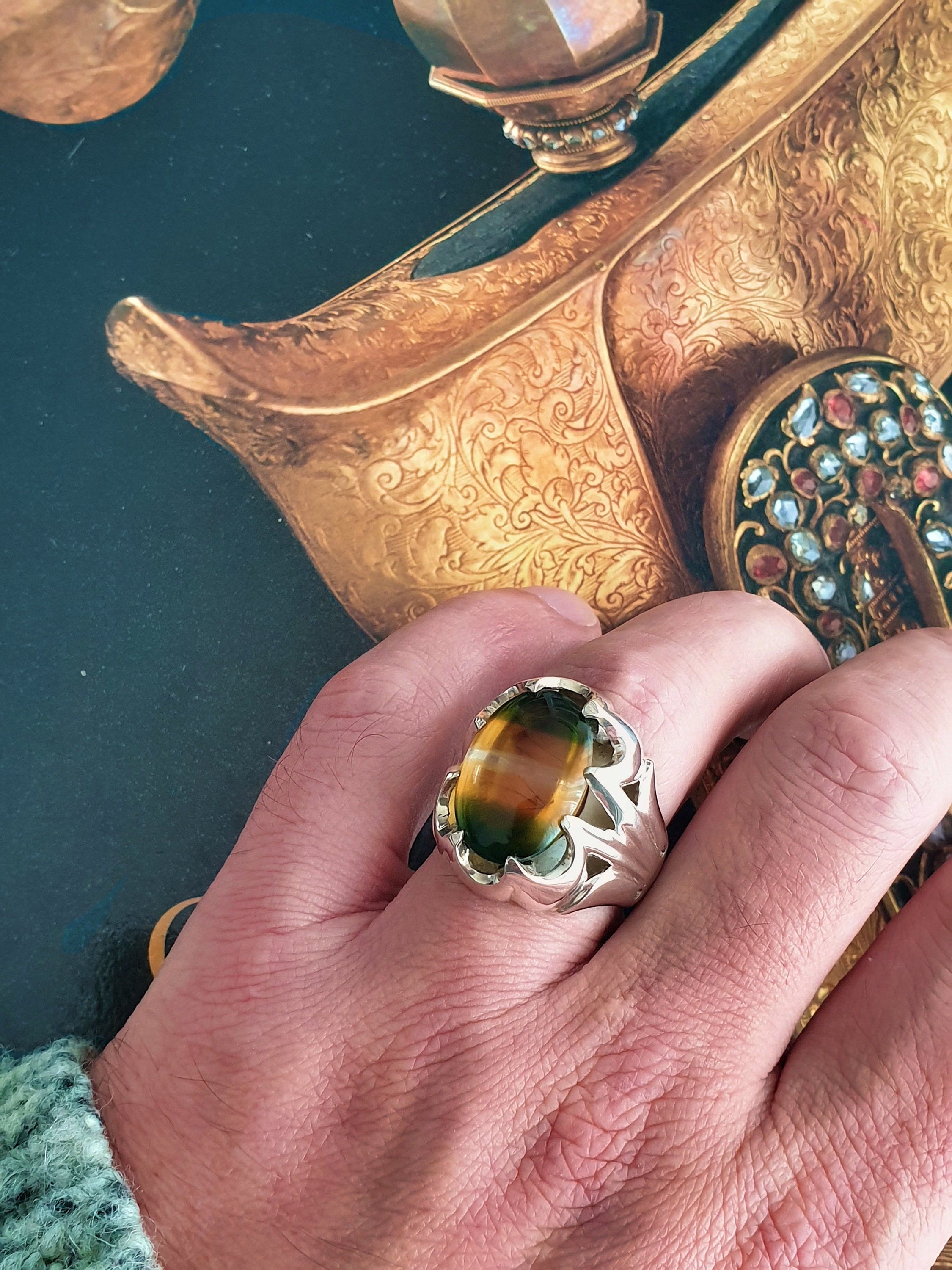 Silver Ring Batu Akik Kecubung Sitrin Kuning & Hijau - Etsy