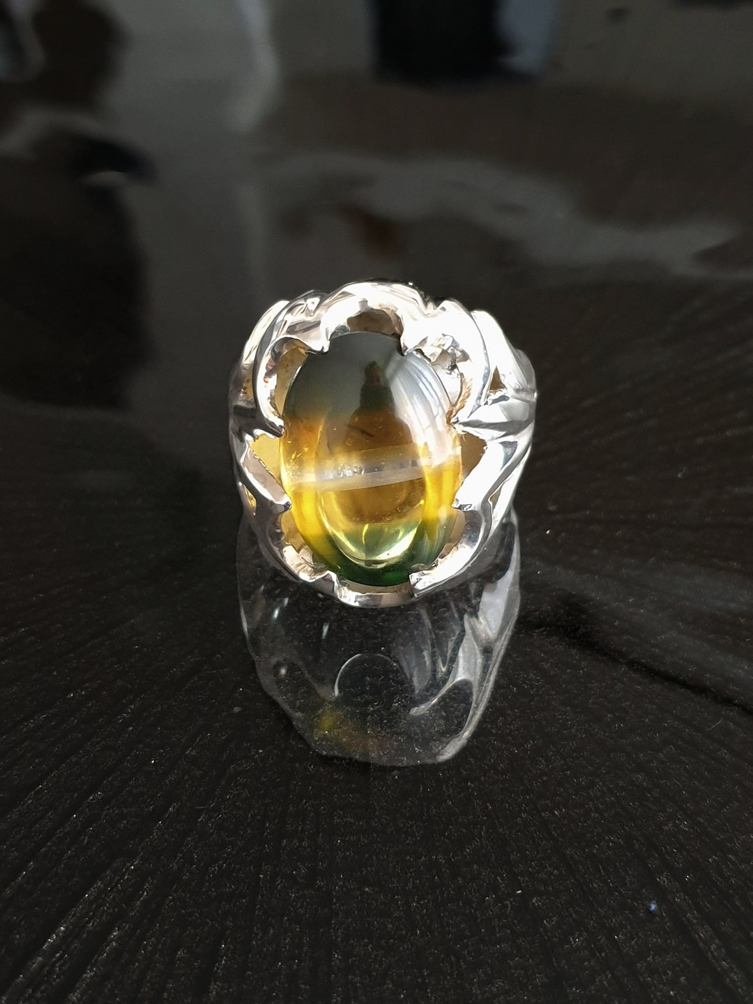 Silver Ring Batu Akik Kecubung Sitrin Kuning & Hijau - Etsy