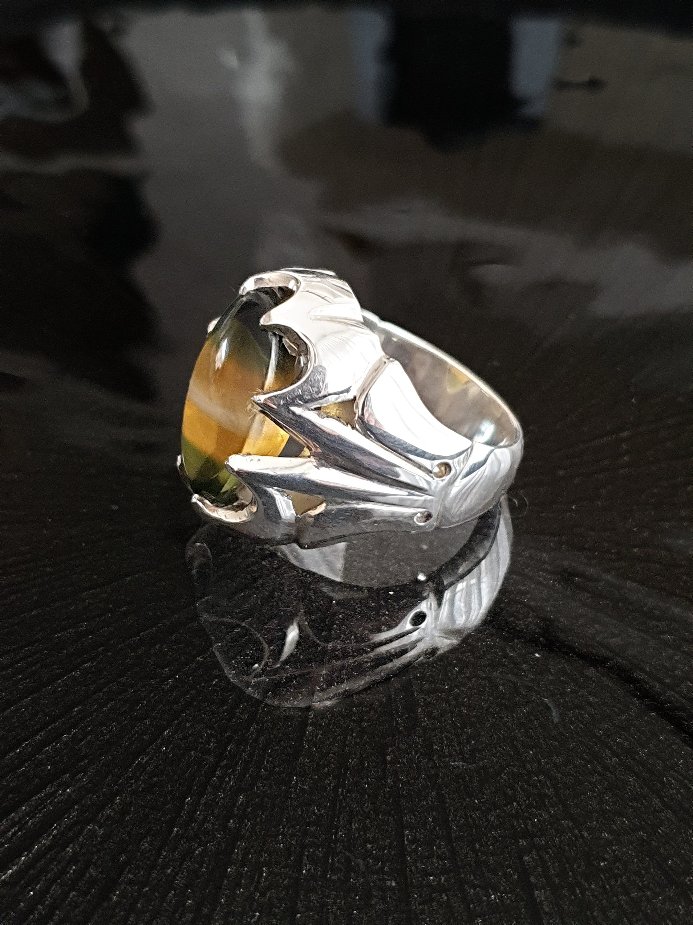 Silver Ring Batu Akik Kecubung Sitrin Kuning & Hijau - Etsy