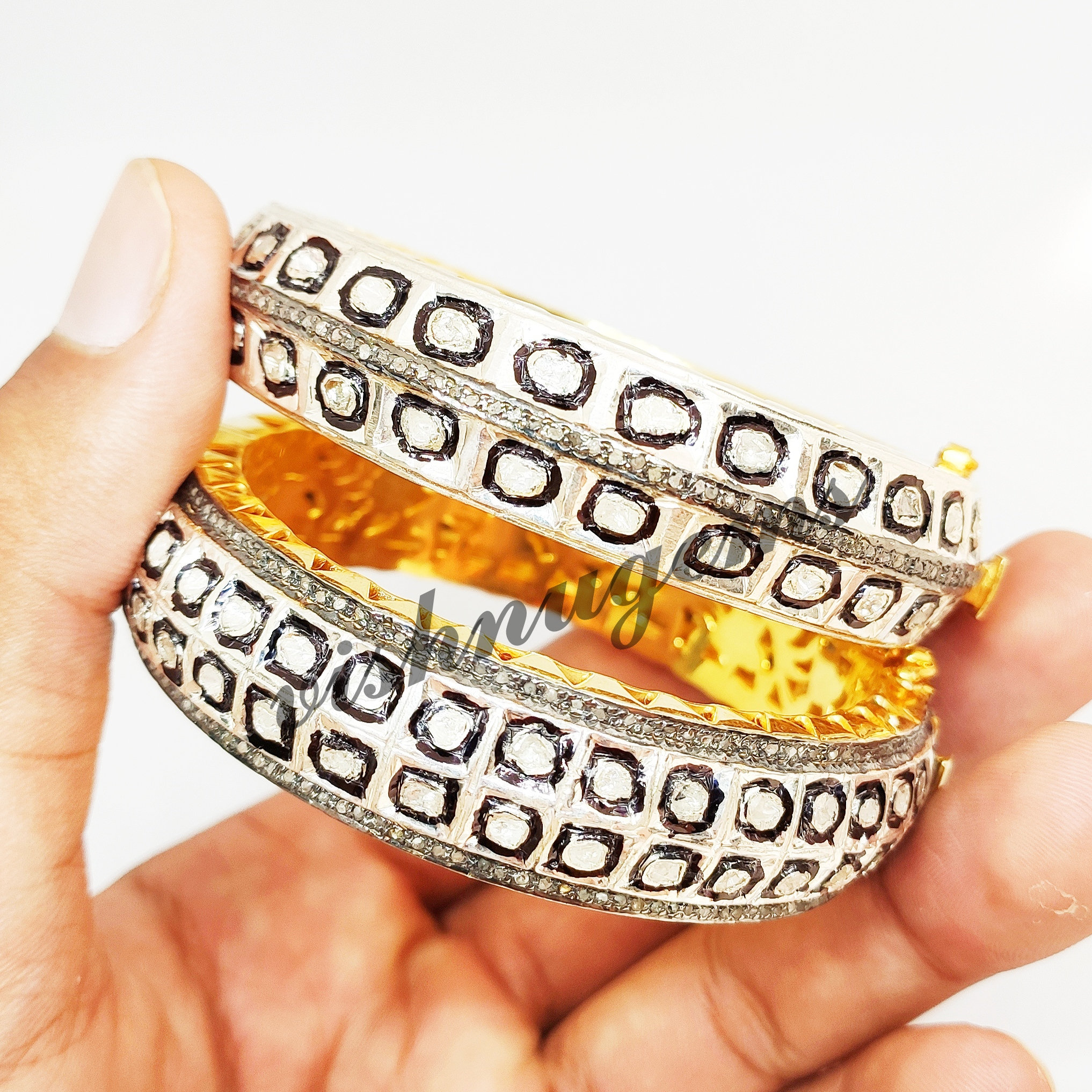 Polki & Diamond Bangle Polki Diamond Bangle Victorian Antique - Etsy