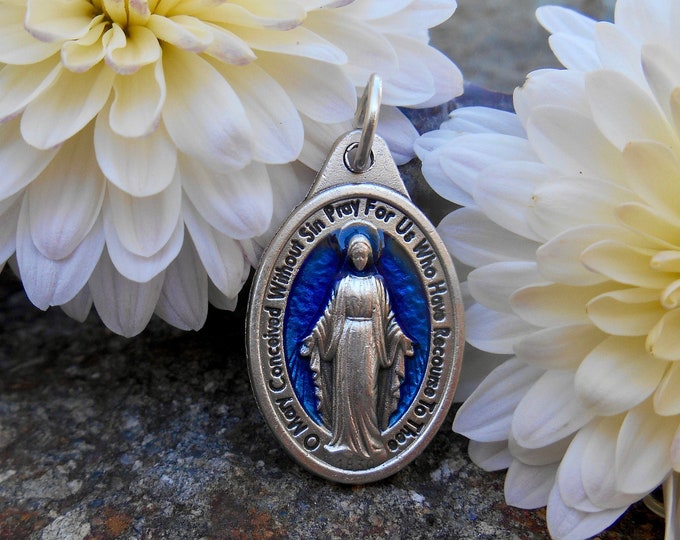 Vintage Catholic MIRACULOUS MEDAL Pendant With Turquoise and Blue Enamel - Etsy