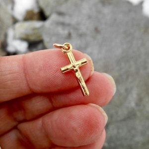 Tiny Gold Tone Crucifix Charm/ Miniature Cross Charm/ Small Cross Charm ...