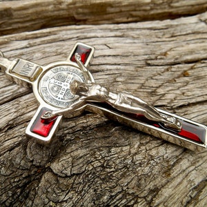 Large 3 Inch Saint Benedict Crucifix, Corded Crucifix, Red Enamel ...