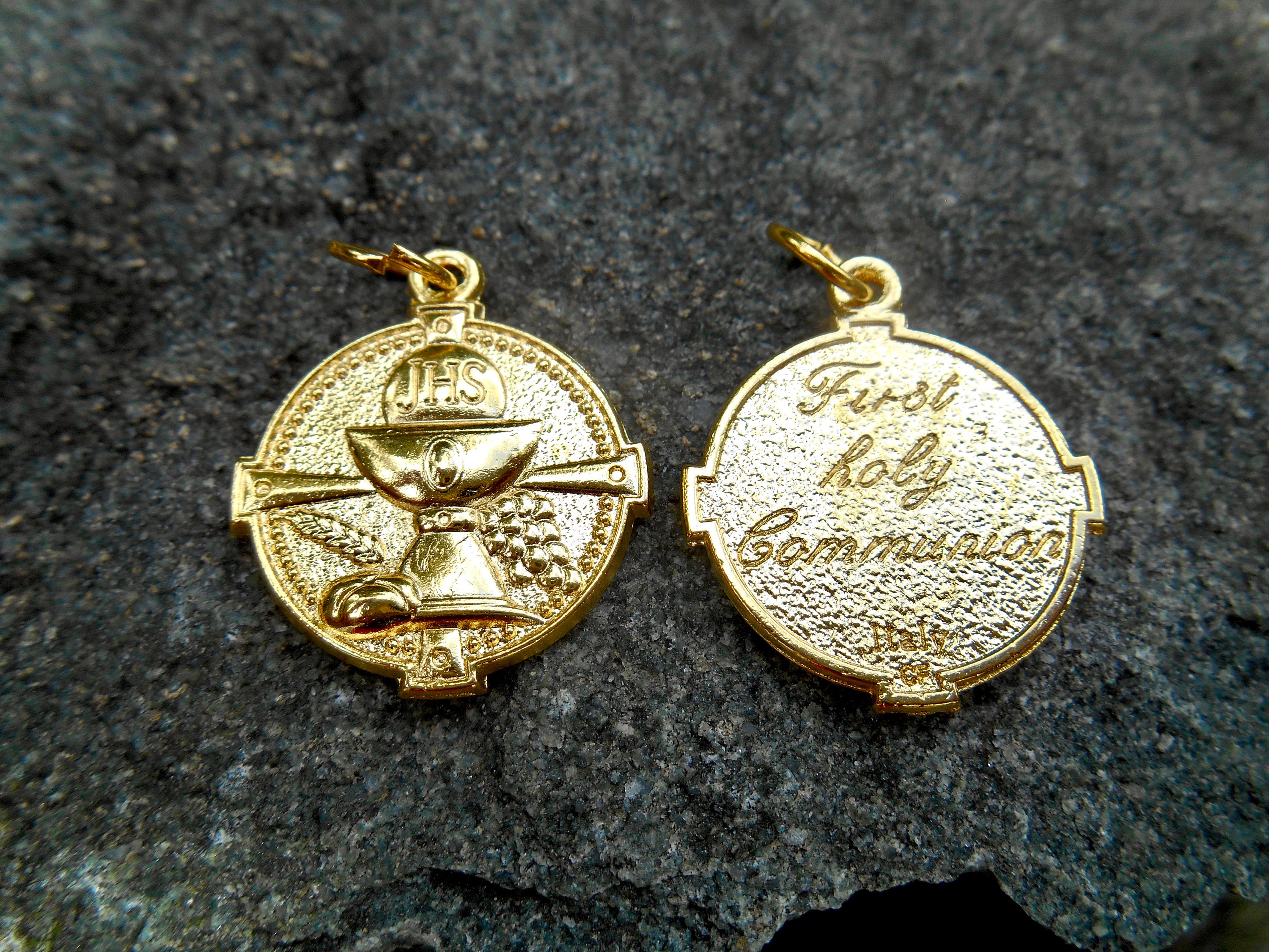 First Holy Communion Medal/ Gold Tone Chalice Medal/ 1st Communion ...