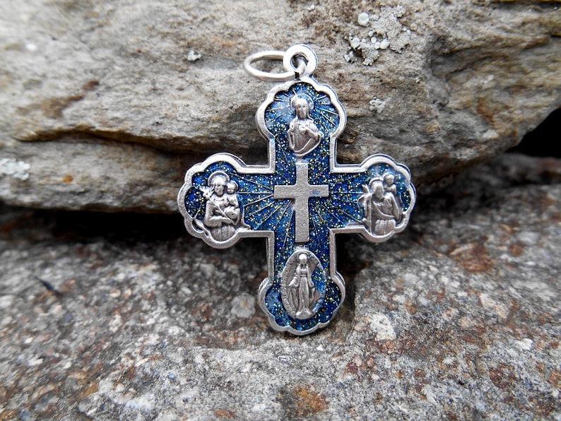 Large 5 Way Cross Pendant Blue Accent/jesus Five Way Cross Double Sided ...