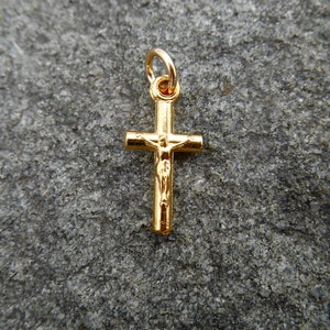 Tiny Gold Tone Crucifix Charm/ Miniature Cross Charm/ Small Cross Charm ...