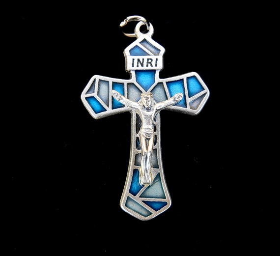 Rosary Crucifix Blue & Silver Enamel Crucifix Italian Made | Etsy